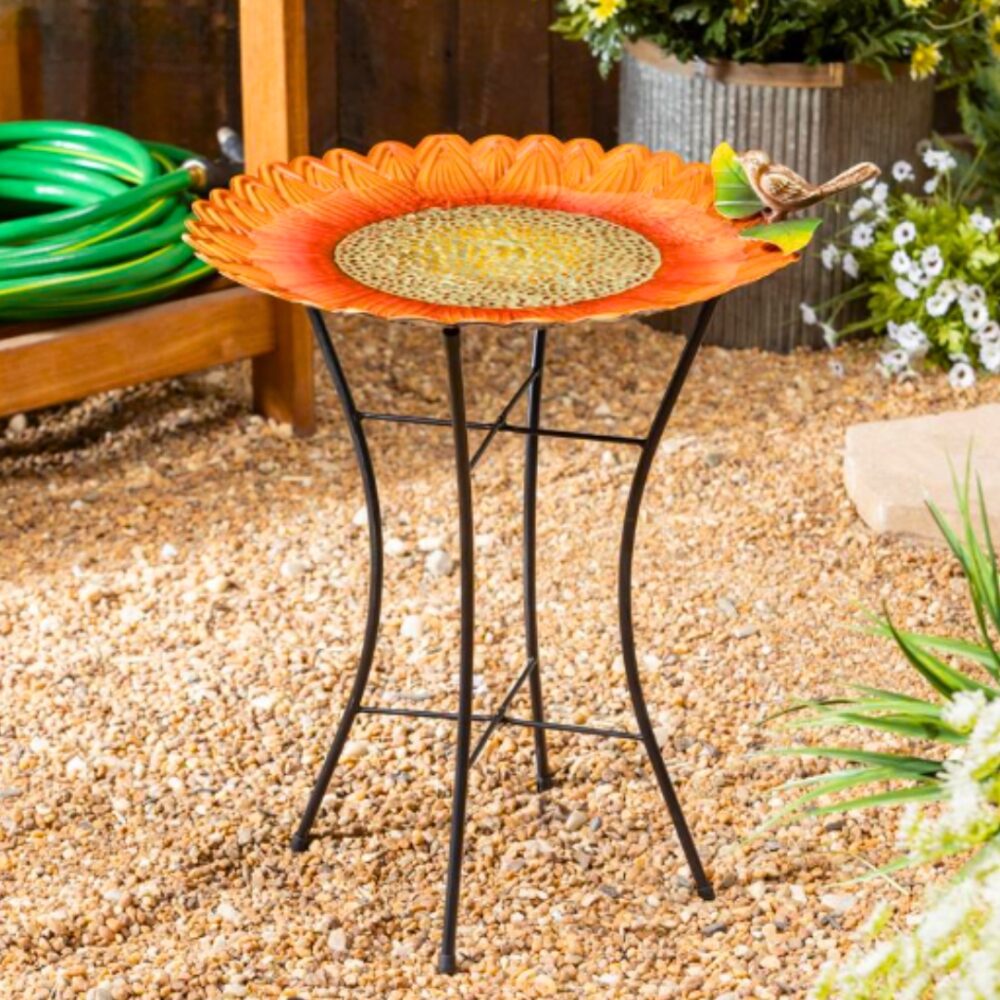 Sunflower & Songbird Metal Bird Bath - Patuxent Nursery
