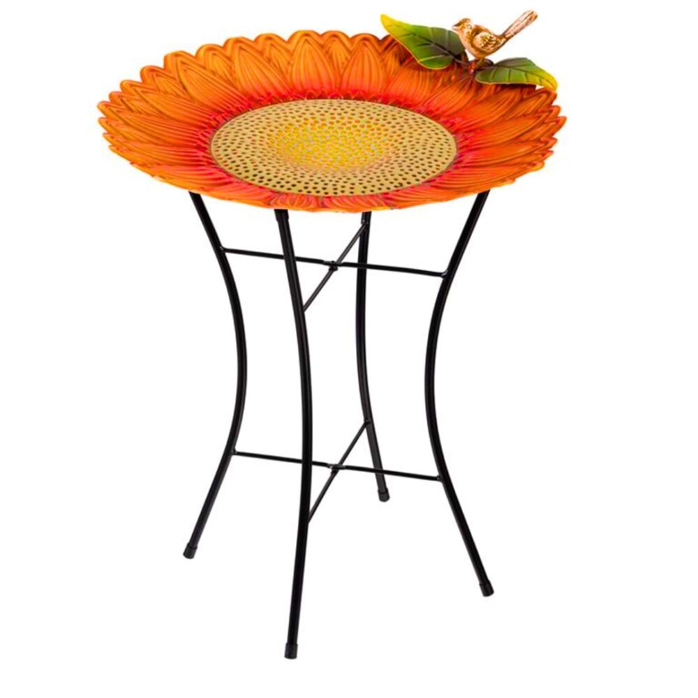 Sunflower & Songbird Metal Bird Bath - Patuxent Nursery